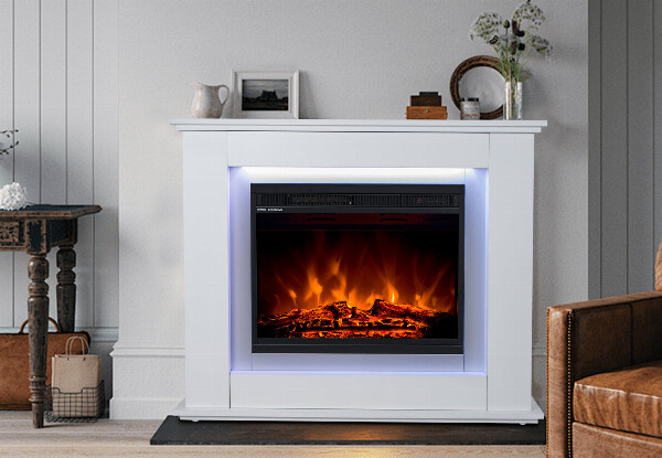 White Stacked Stone Fireplace